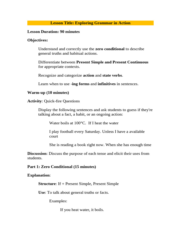 Lesson Title - Docx Conditionals 0-1-2-3.docx Cover | PDF | Perfect (Grammar) | Linguistics