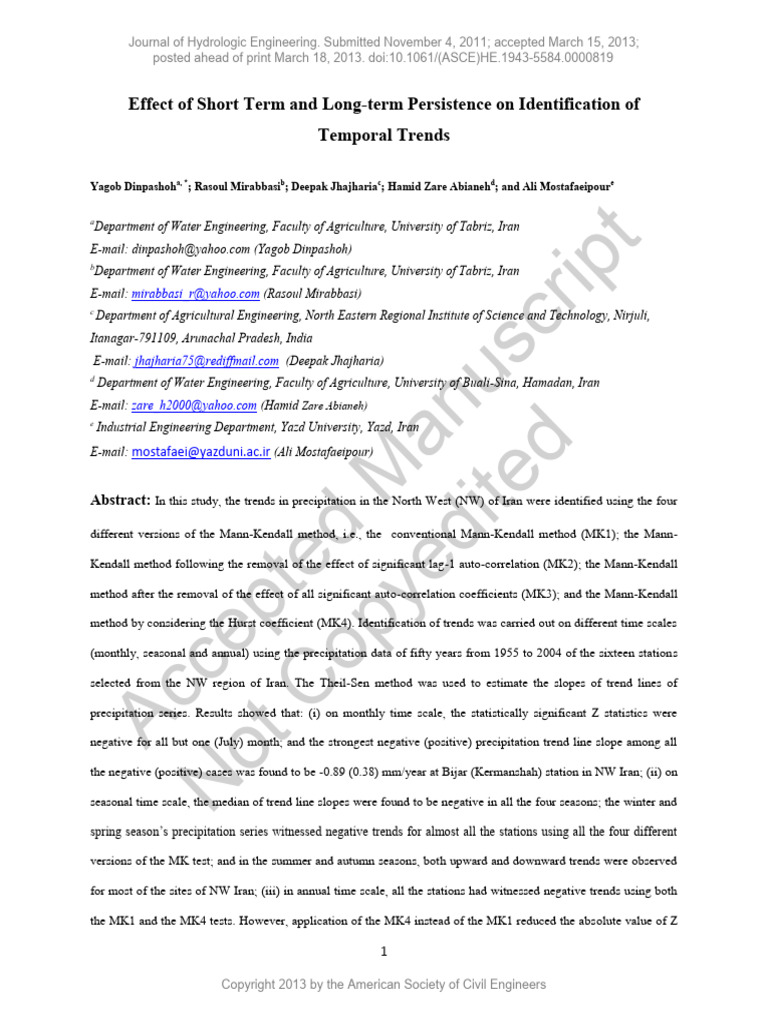 Effect of Short Term and Long-Term Persistence On Identification of ...