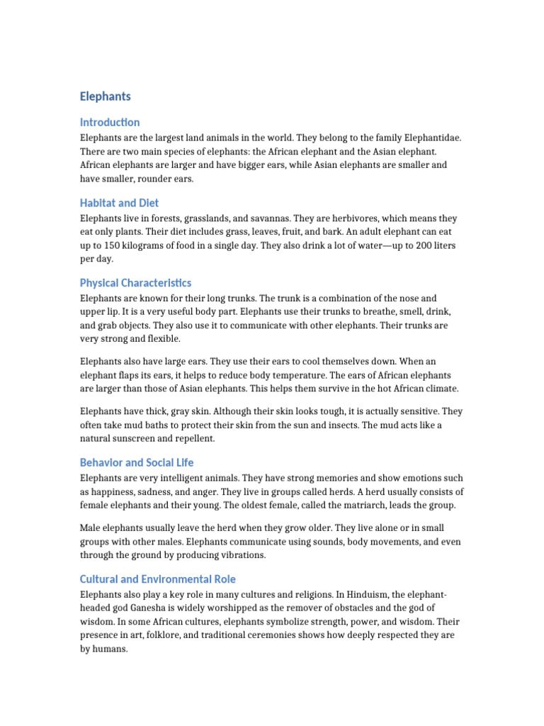 Elephants_Essay | PDF | Elephant | Zoology