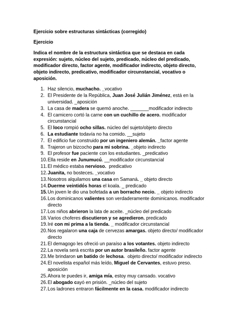 Ejercicio Sobre Estructuras Sintácticas (Corregido) | PDF