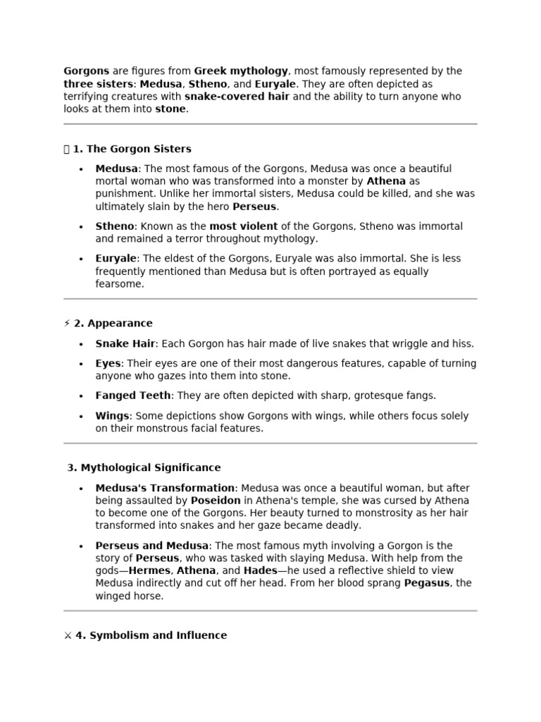 Gorgons Are Figures From Greek Mythology | PDF | Medusa