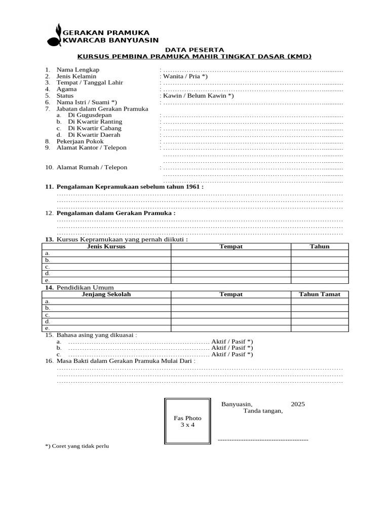Form Biodata Peserta KMD | PDF