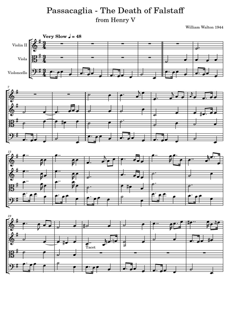 Walton's Passacaglia: Falstaff's Death | PDF | Baroque Music | String ...
