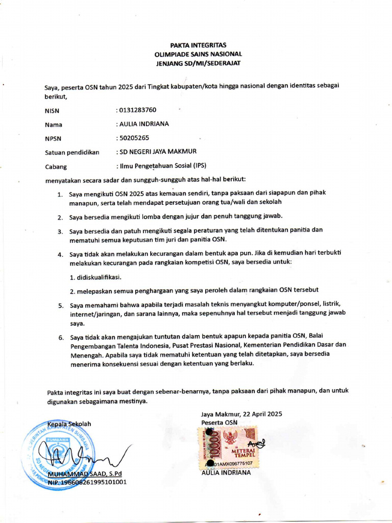 Pakta Integritas Aulia | PDF