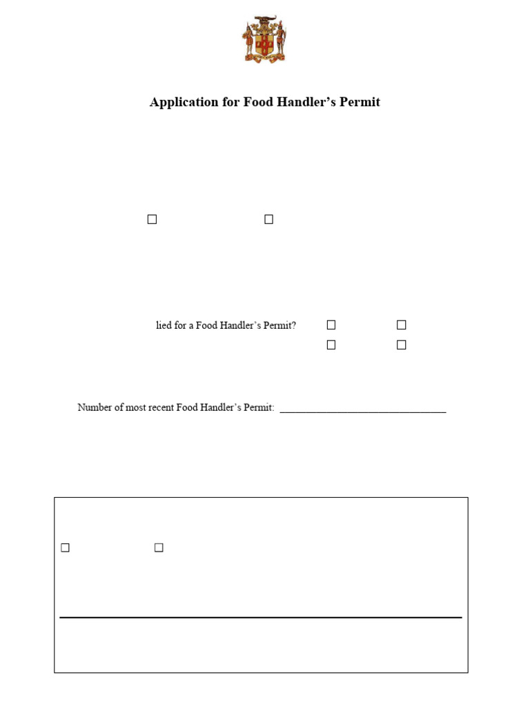 Food Handler's Permit Application Form | PDF