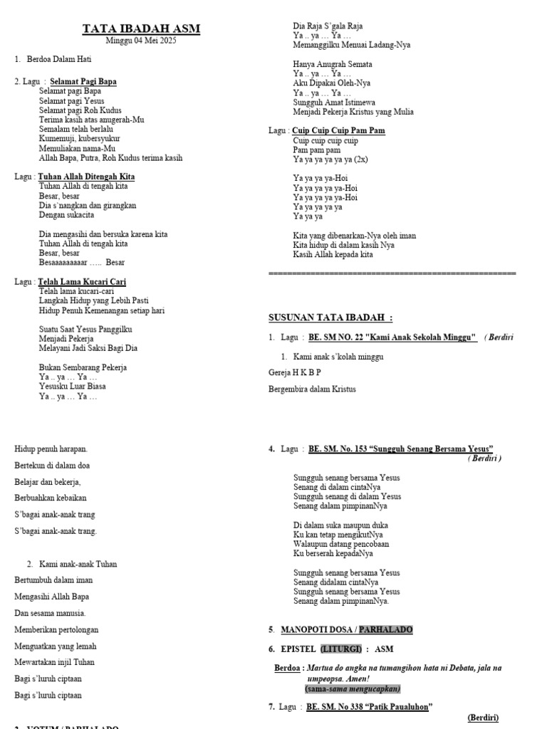 TATA IBADAH ASM 04 Mei 2025 Bhs - Batak | PDF