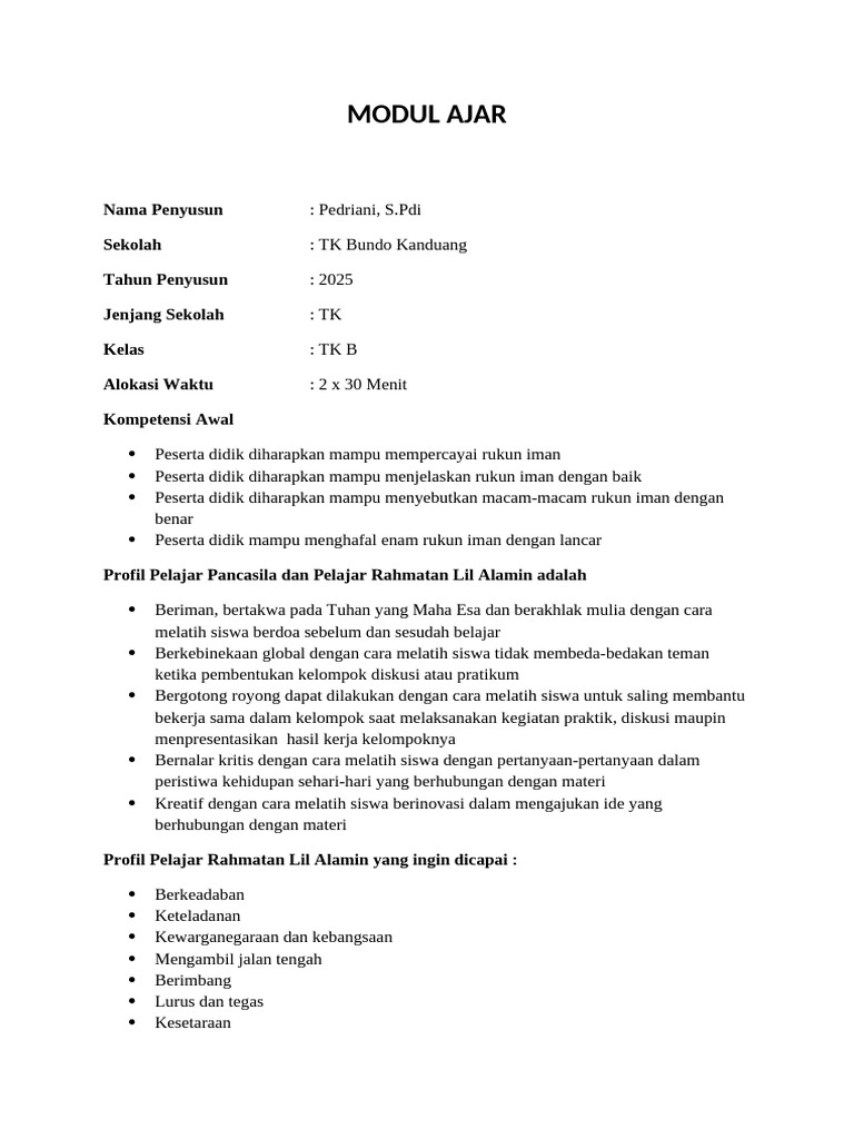 MODUL AJAr Rukun Iman | PDF