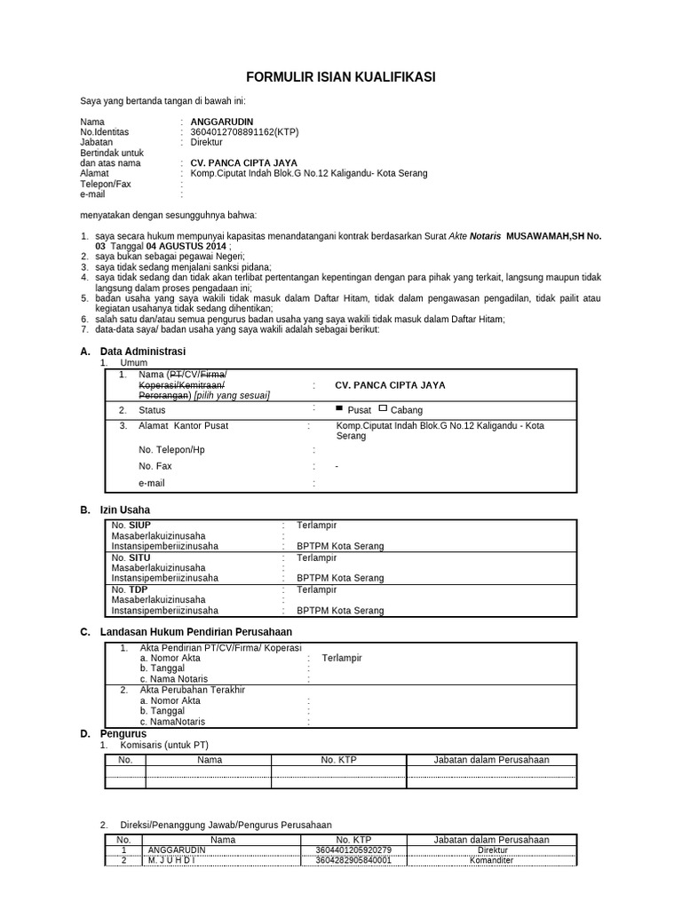 Penawaran Dan Formulir Isian Kualifikasi | PDF