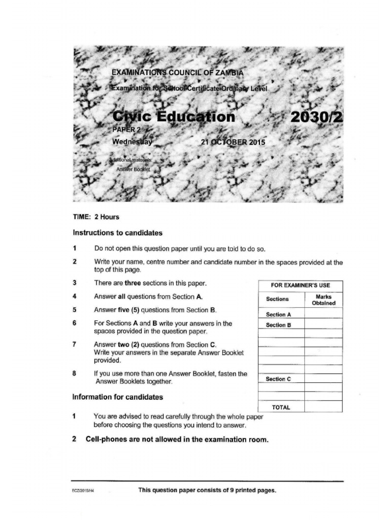 2015 Civic Education Paper 2 Past Paper | PDF