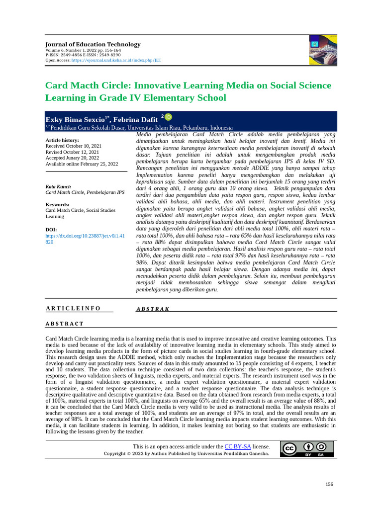 Card Macth Circle: Innovative Learning Media On Social Science Learning in Grade IV Elementary ...
