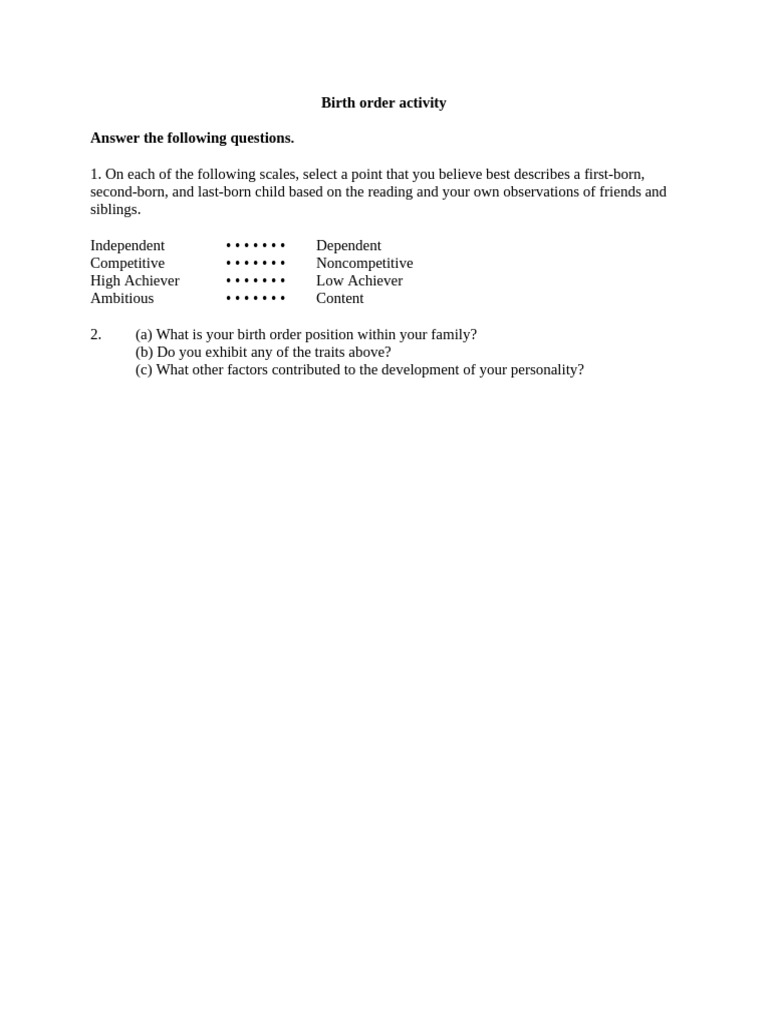 Birth Order Activity-AGB | PDF