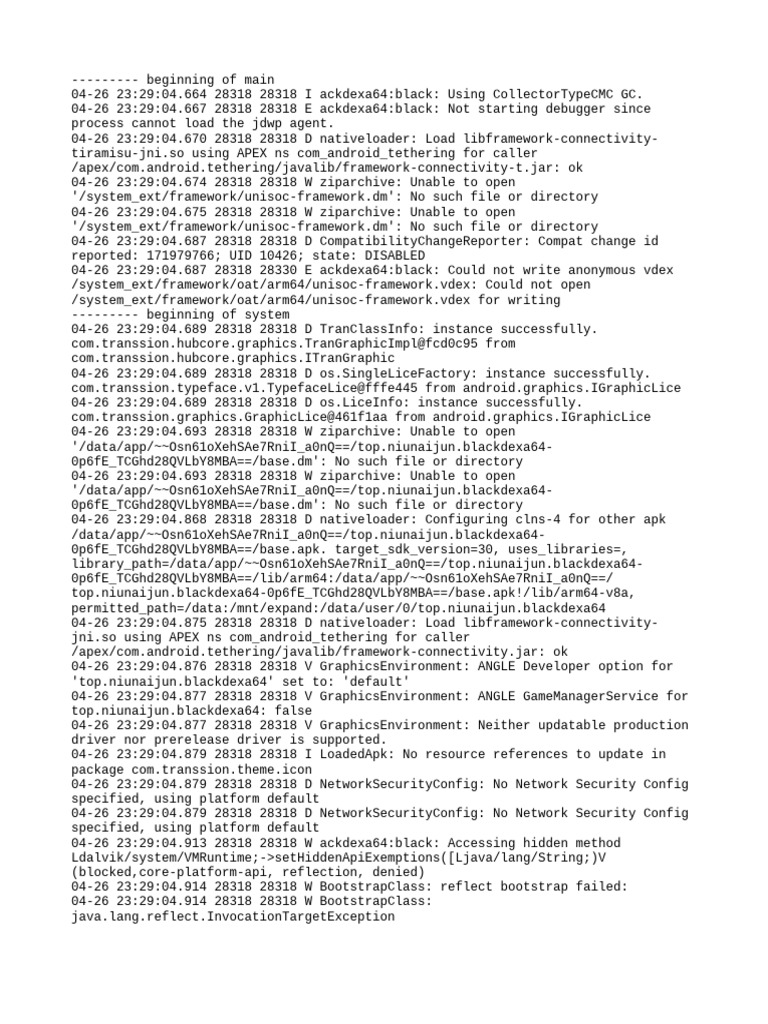 Top - Niunaijun.blackdexa64 Logcat | PDF | Operating System Families | Computing Platforms