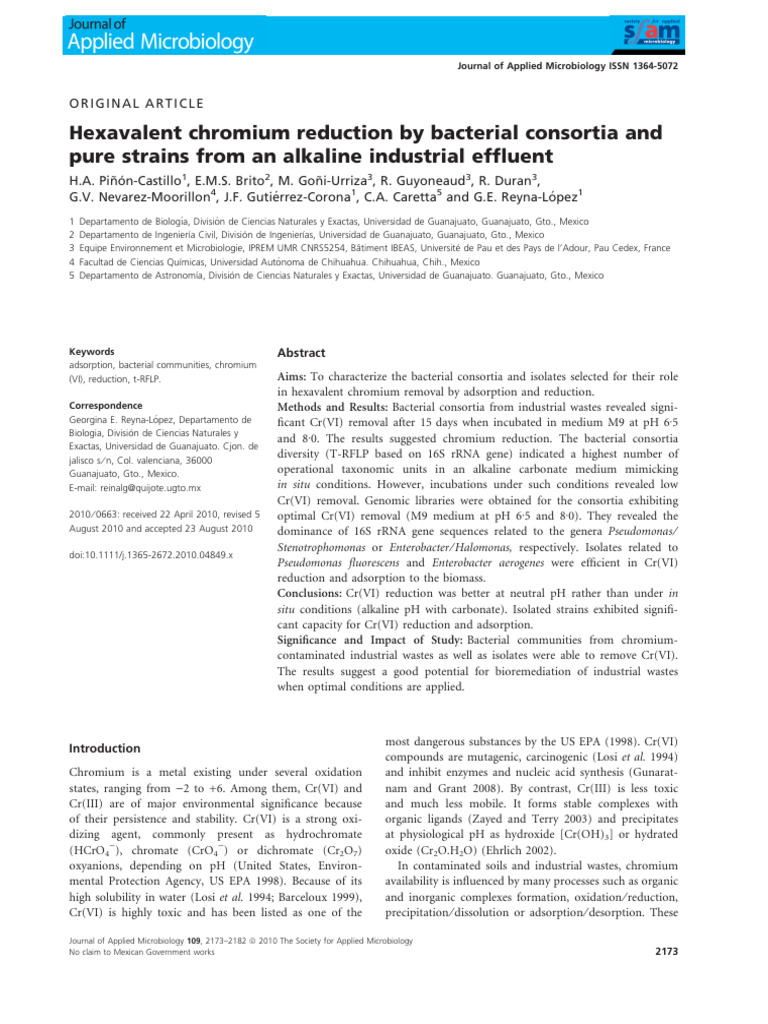 Hexavalent Chromium Reduction by Bacterial Consotia and Pure Strains ...