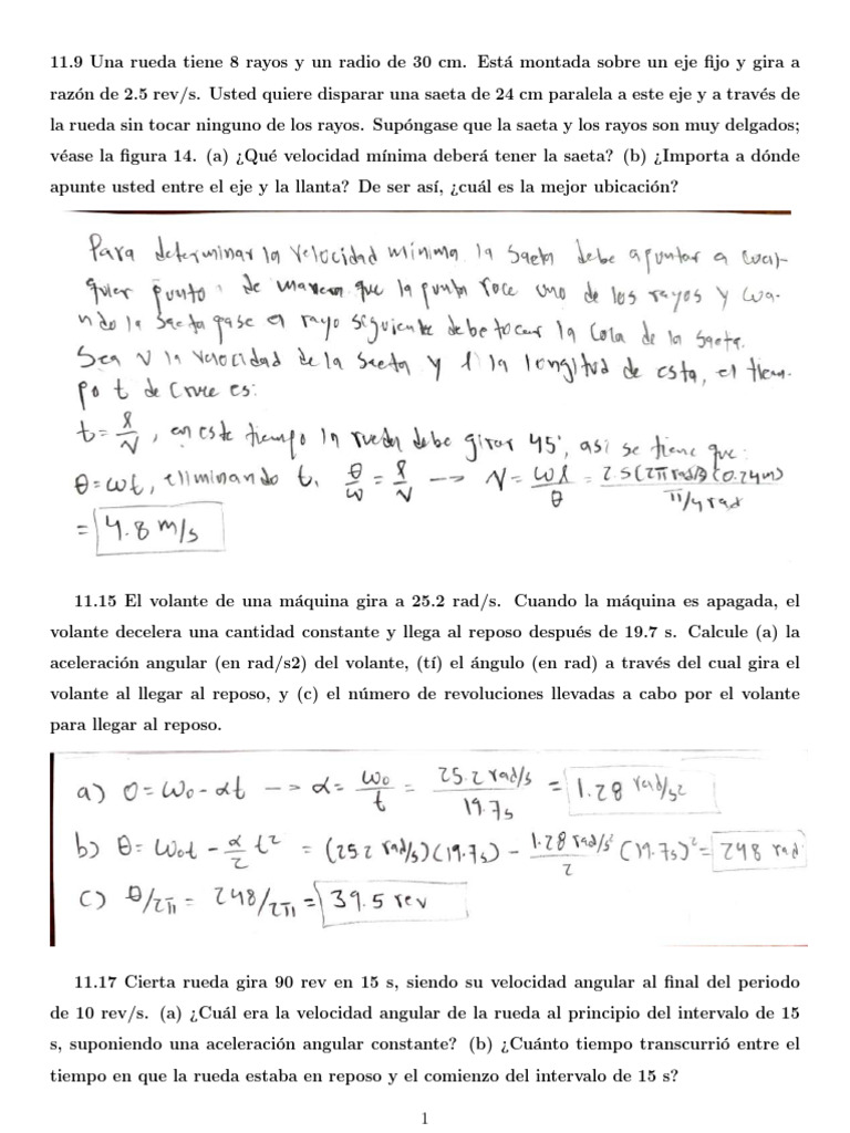 Tarea - Cinemática y Energía Cinética Rotacional | PDF | Rotación | Velocidad