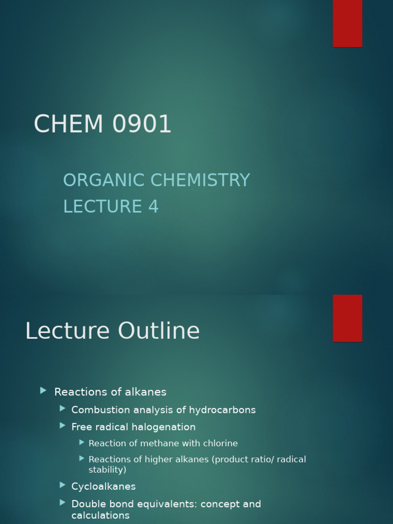 Organic Chemistry Lecture 4 | PDF | Alkane | Combustion
