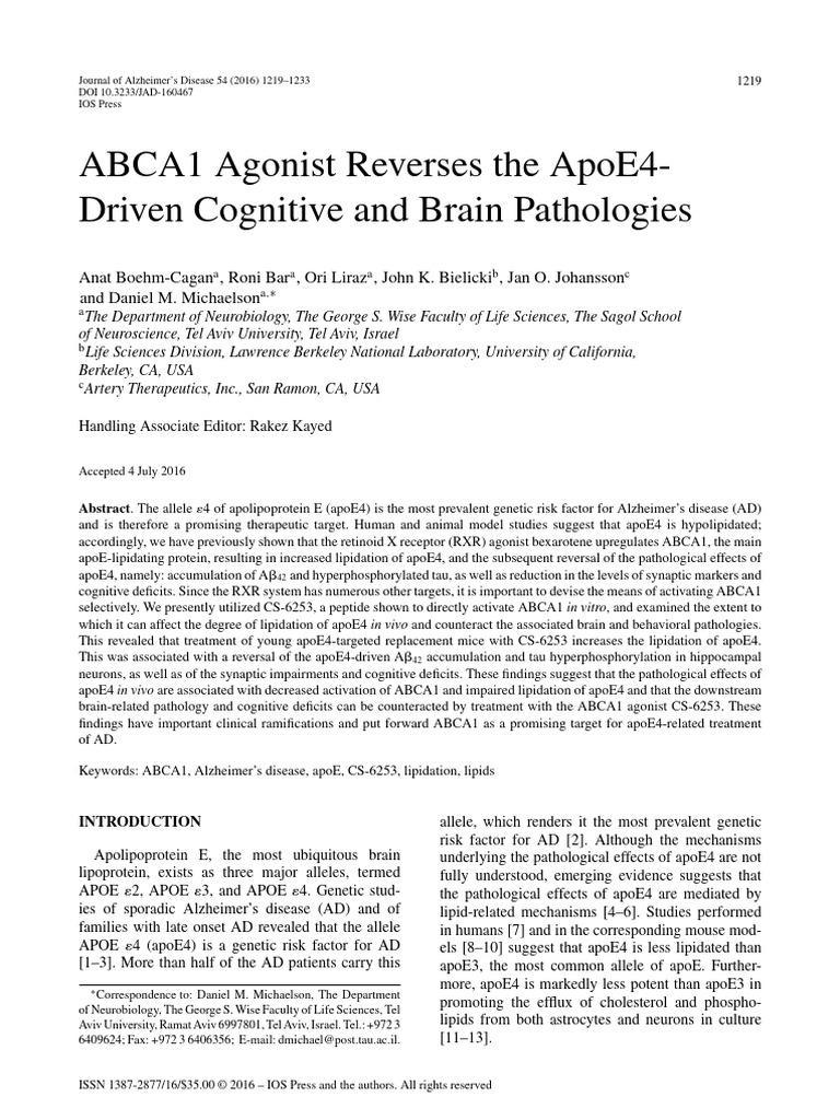 Boehm Cagan Et Al 2016 Abca1 Agonist Reverses The Apoe4 Driven ...