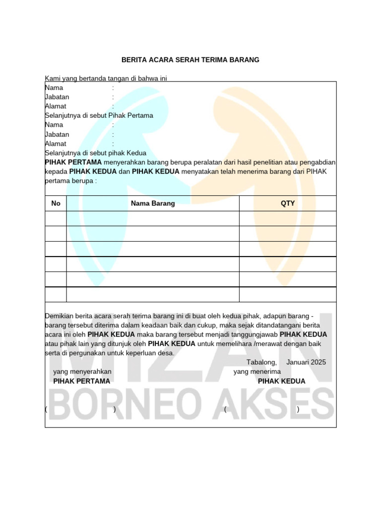 Berita Acara Serah Terima Barang | PDF