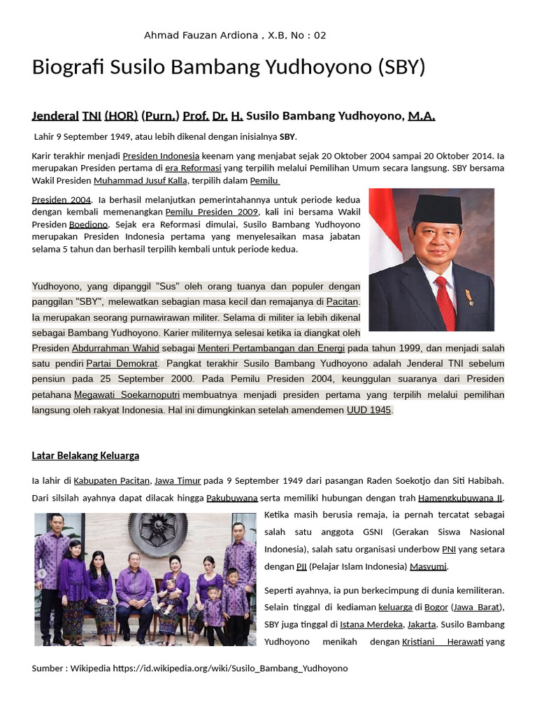 Biografi Singkat Susilo Bambang Yudhoyono | PDF
