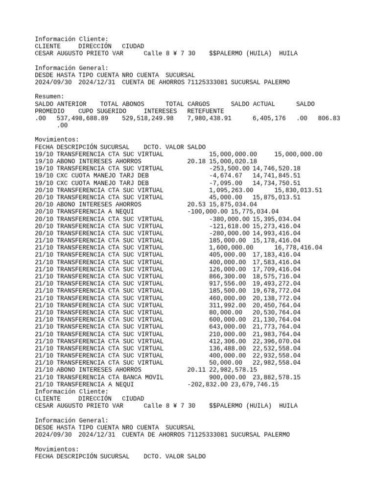 Extracto 202412 Cuenta de Ahorros 3081 | PDF | Pagos | Tecnología digital