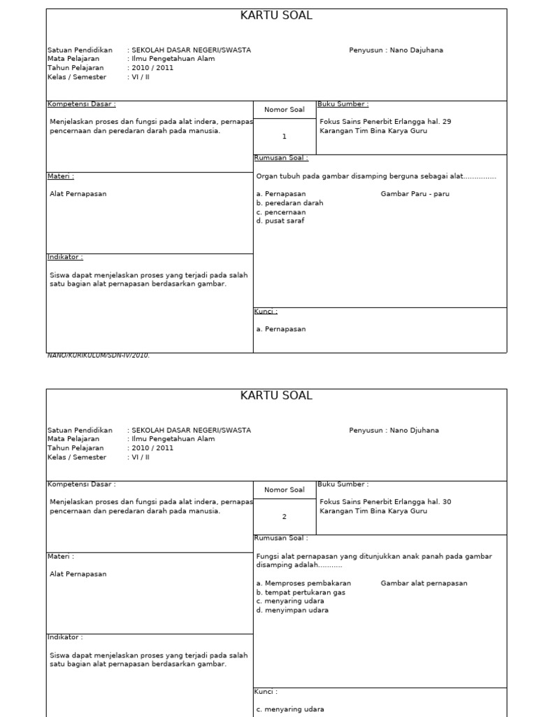 Format Kartu Soal Kurikulum Merdeka | PDF