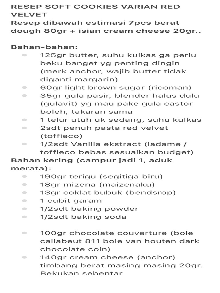 Resep Soft Cookies Varian Red Velvet | PDF