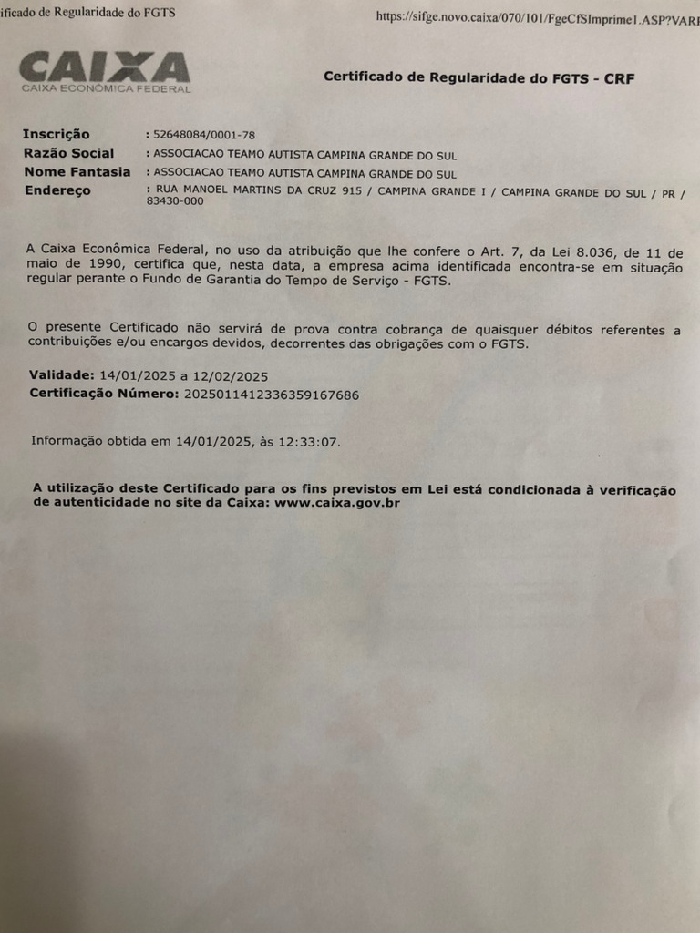Certidão Negativa FGTS PDF | PDF