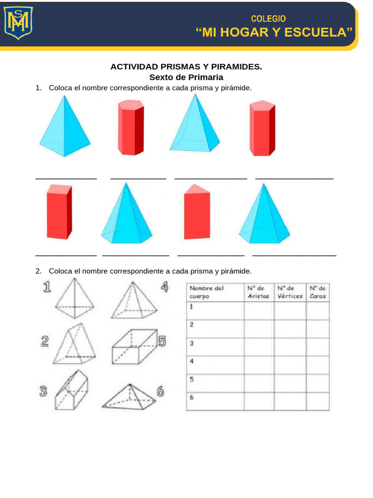 Prismas y Piramides Elementos 6to Primaria | PDF
