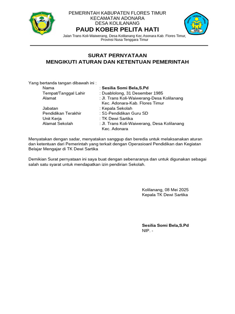 Surat Pernyataan Mengikuti Aturan | PDF