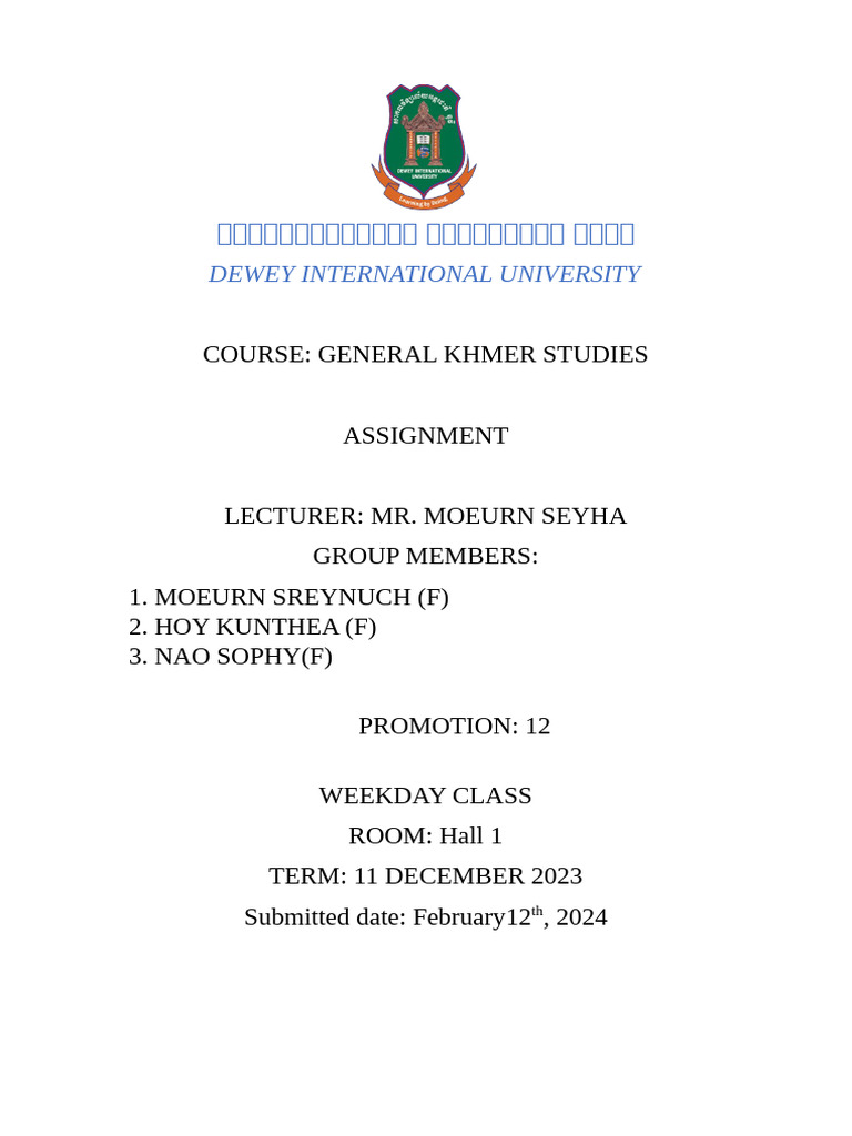 Assigment Khmer | PDF