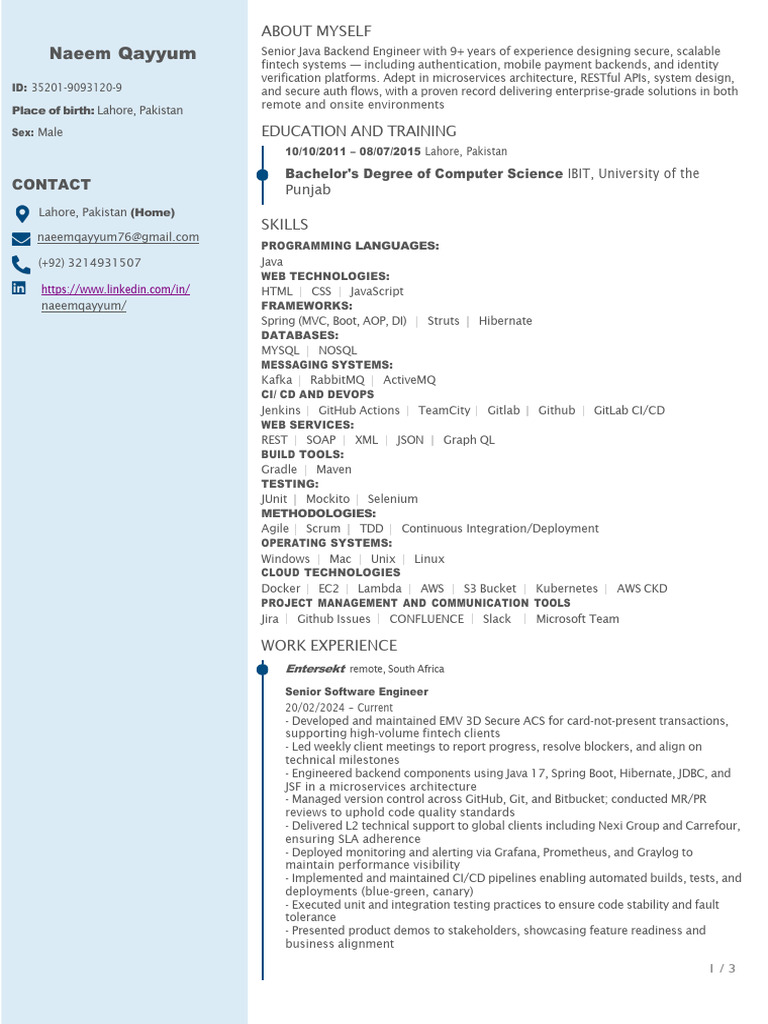 Naeem Qayyum Resume 2025 E2 | PDF | Software Development | My Sql