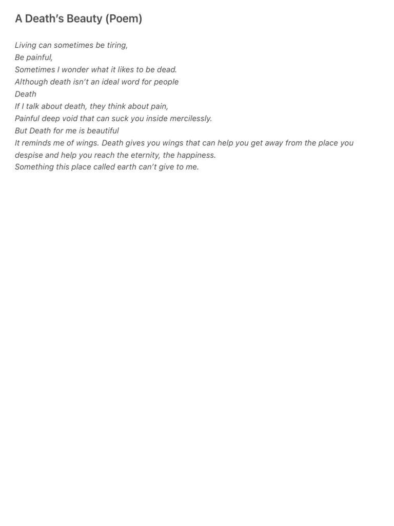 A Death’s Beauty (Poem) | PDF