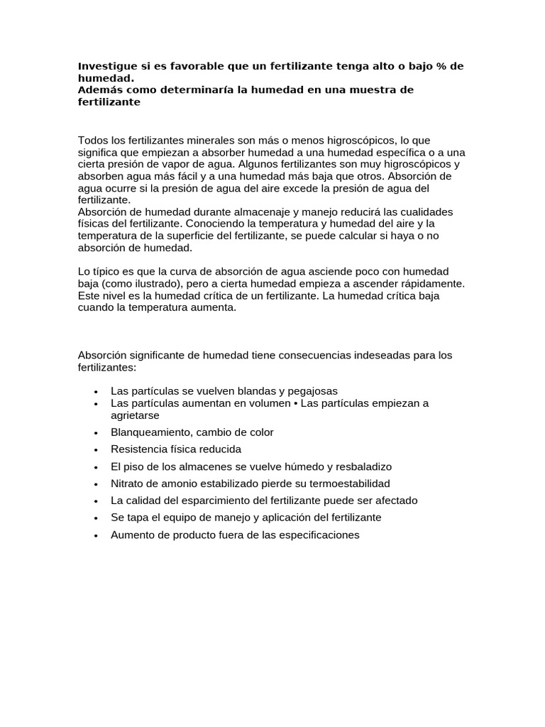 Higroscopicidad en Fertilizantes: Impacto y Medición | PDF