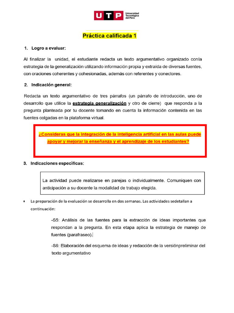 ? (AC-S07) Semana 07 - Tema 01 Tarea - Práctica Calificada 1 (Comprension y Redaccion 1) - Nota ...