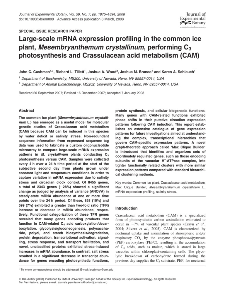 2008 - Large-Scale MRNA Expression Profiling in The Common Ice Plant ...