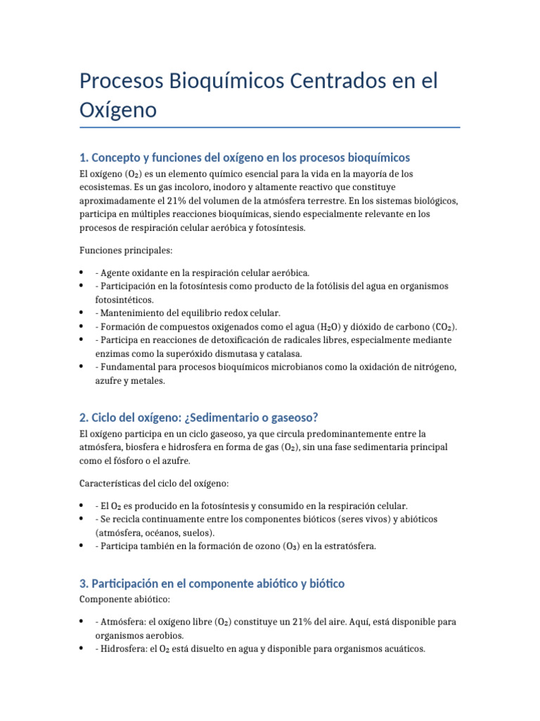 Procesos_Bioquimicos_Completo_Oxigeno | PDF | Oxígeno | Fotosíntesis