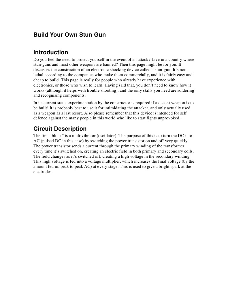 DIY Stun Gun Construction Guide | PDF | Transformer | Capacitor