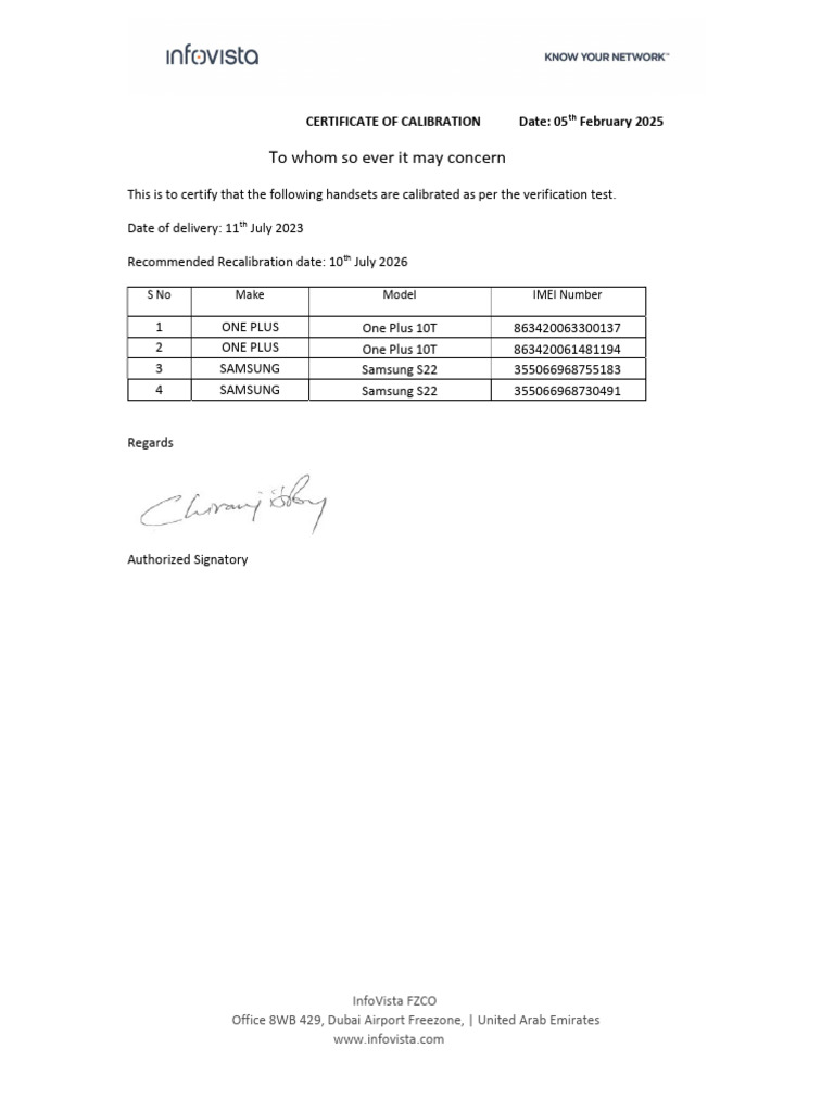 Calibration Certificate - Teleysia 3 | PDF