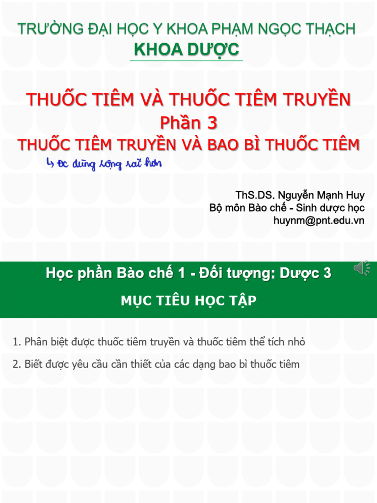 Bai 4. Thuoc Tiem Va Thuoc Tiem Truyen - P3 - Handout | PDF