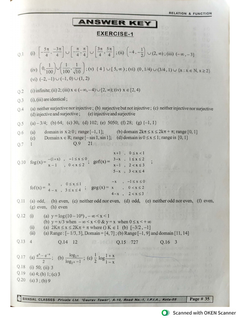 Function Answer Key | PDF