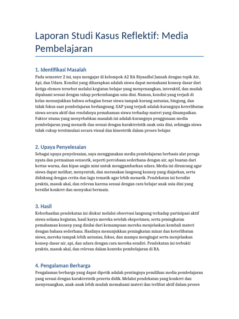 Laporan Studi Kasus Reflektif Media Pembelajaran | PDF