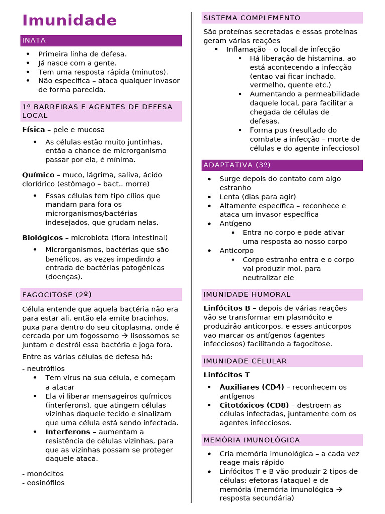 Imunidade Inata x Adaptativa | PDF | Sistema imunológico | Célula T