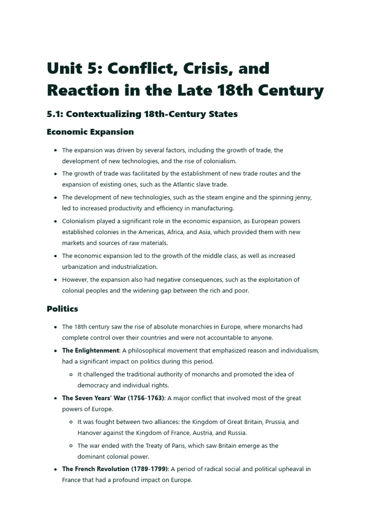 Unit 5 - Conflict, Crisis, and Reaction in The Late 18th Century | PDF ...