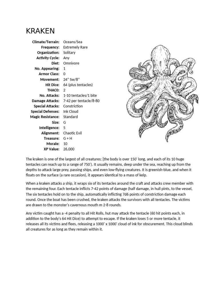 Kraken Overview and Stat Block | PDF