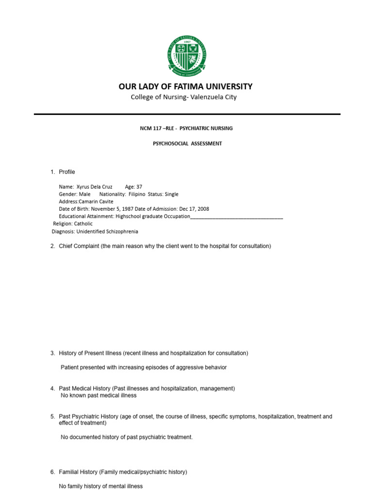 Psychosocial Assessment Form (Macaspac) | PDF | Psychiatry | Schizophrenia
