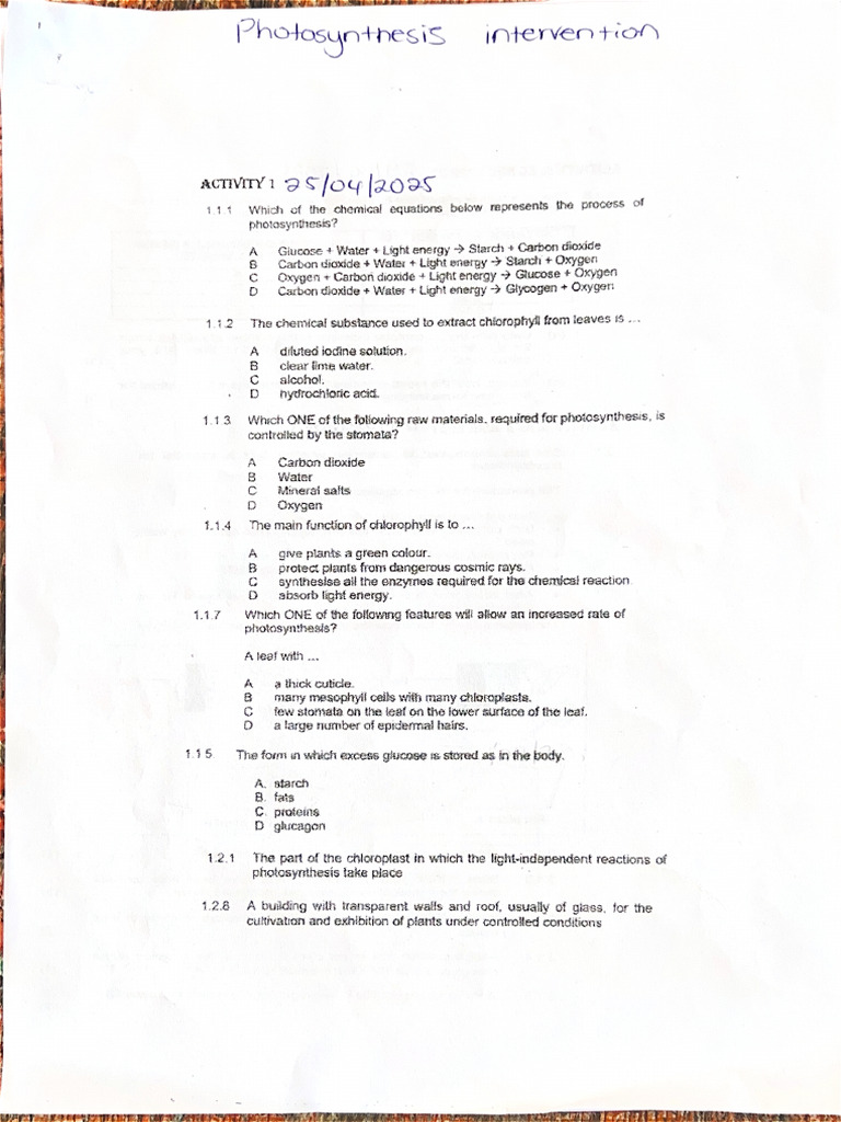 Grade 11 Life Sciences Holiday Work | PDF