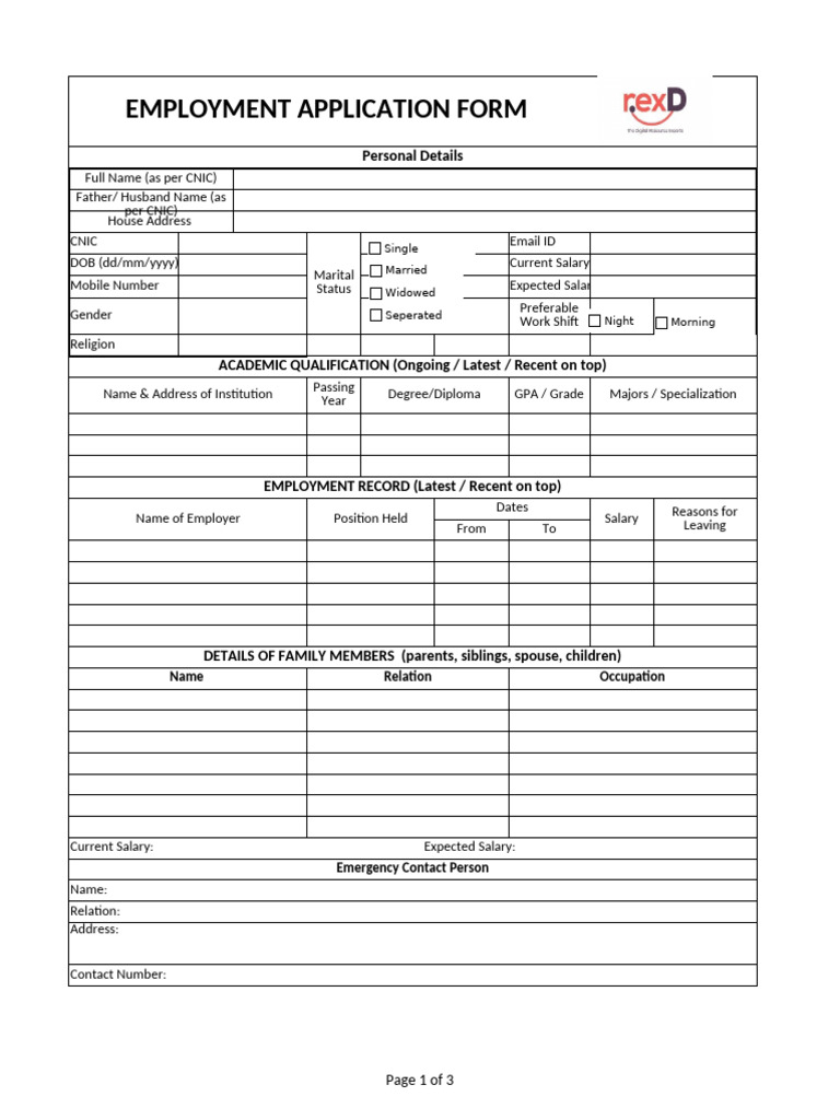 Employment Form - RexD | PDF | Gender | Gender Studies