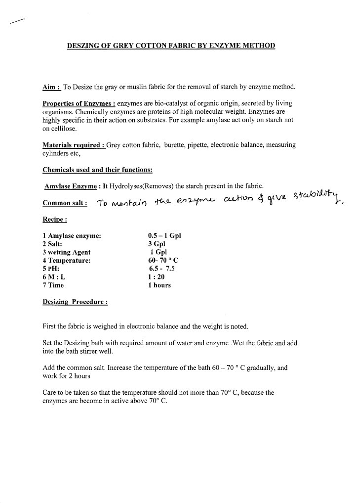 Enzyme Method for Cotton Fabric Desizing | PDF