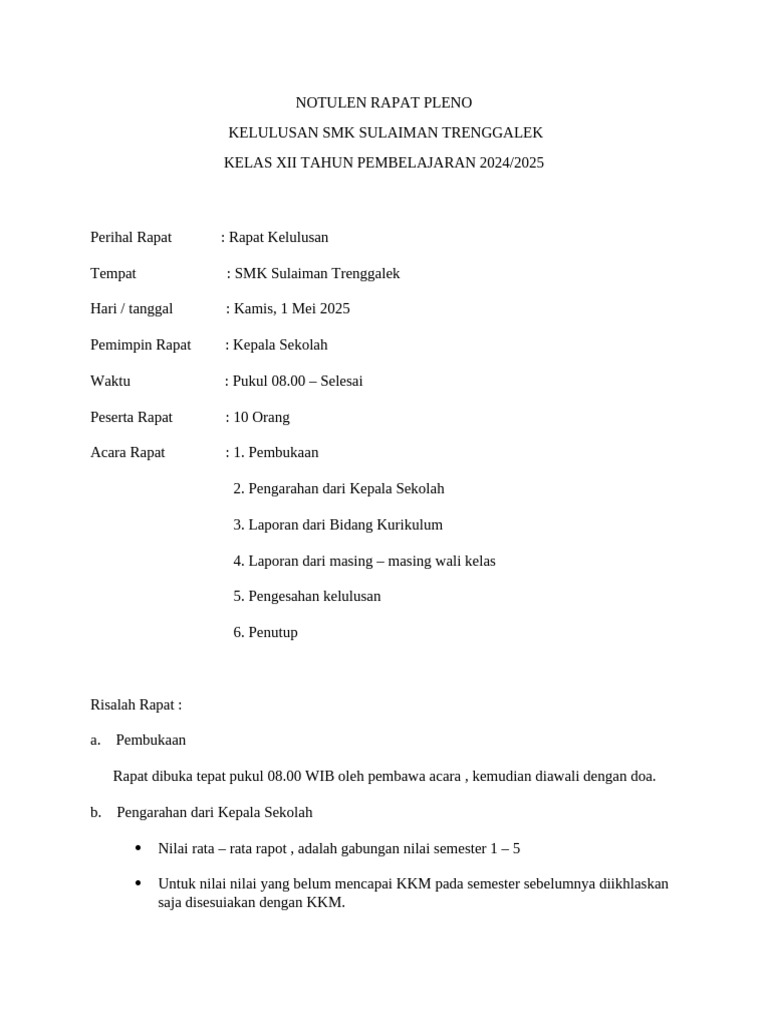 Notulen Rapat Pleno Kelulusan | PDF