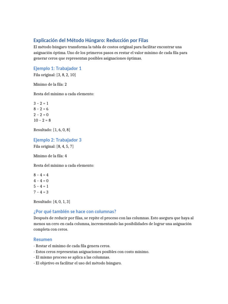 Metodo Hungaro Explicacion | PDF