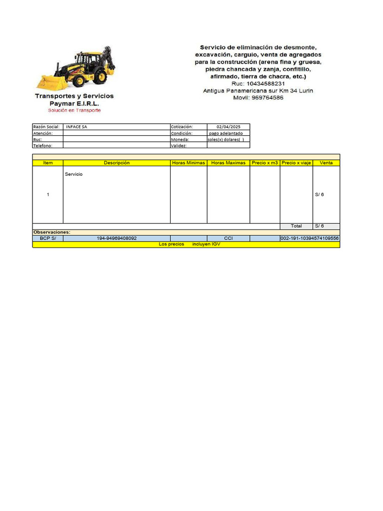 Cotización-INFACE SA | PDF